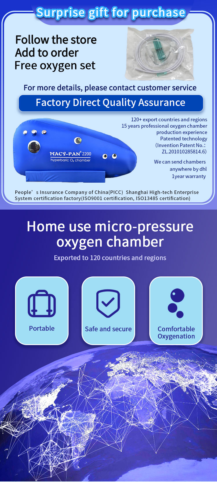 ST2200 Sitting and Lying Type Portable Hyperbaric Oxygen Chamber - MACYPAN